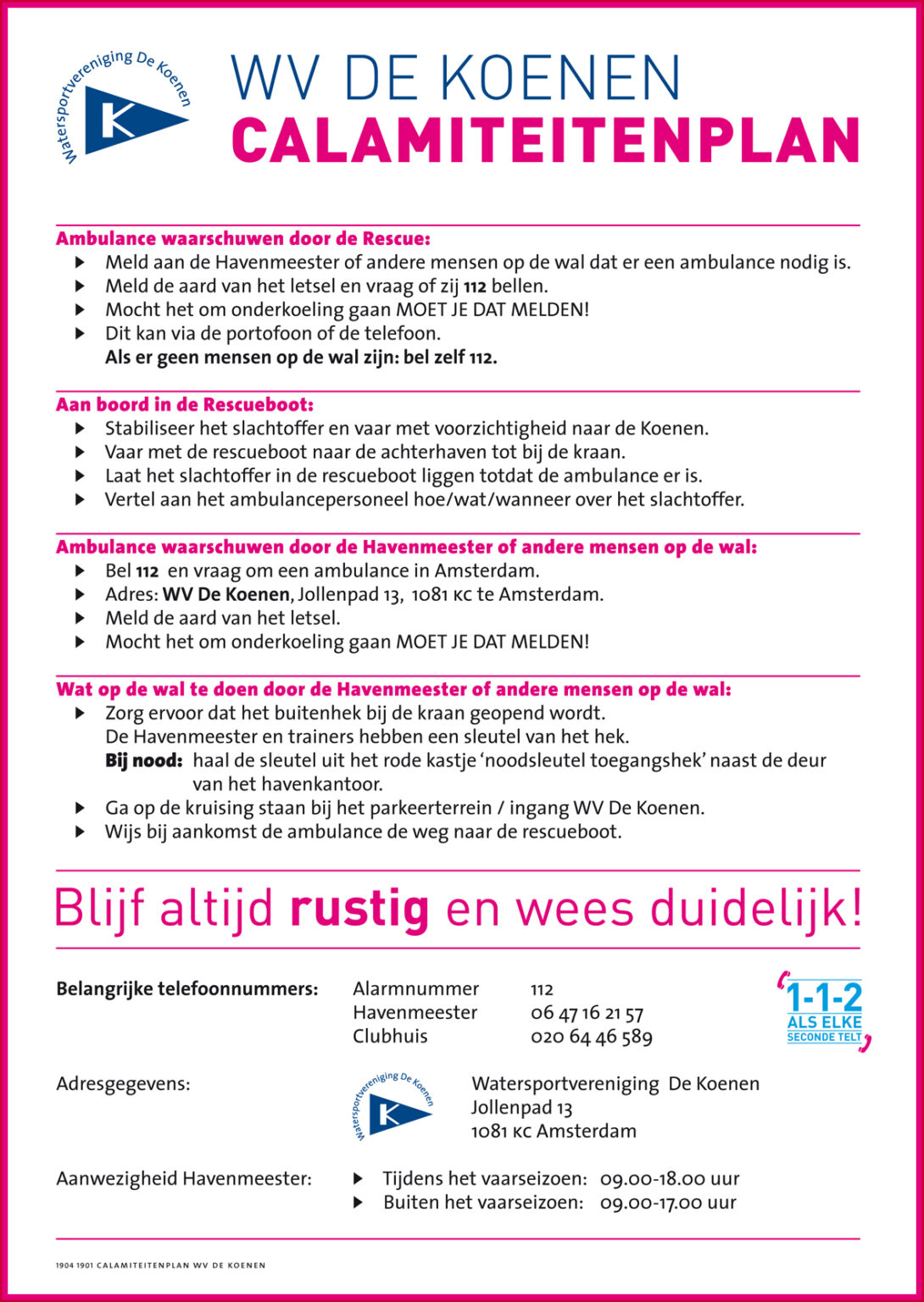 Calamiteitenplan – WV de Koenen